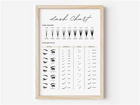 Digital Lash Chart Guide Printable Lash Poster Eyelash Extension