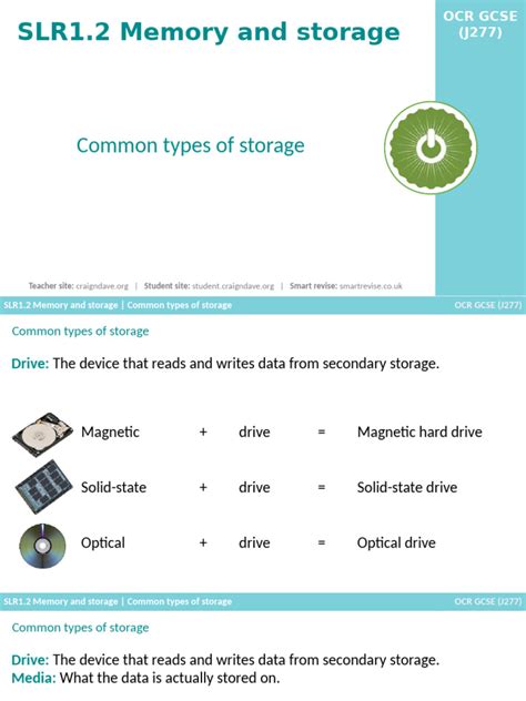 Ocr Gcse J277 1 2 Common Types Of Storage Pdf Computer Data Storage Solid State Drive