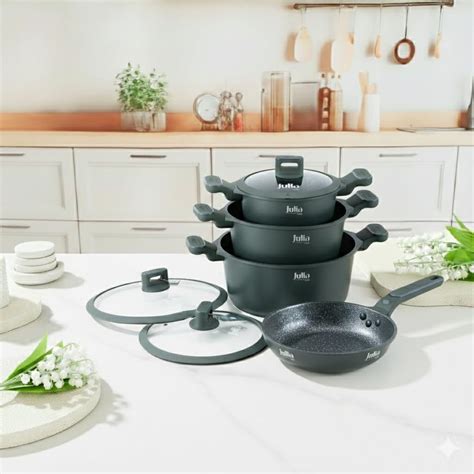 Julia Elite Pro Cookware Set 7 Pieces Green Granite Non Stick Cooking