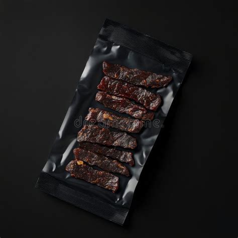 Packaged Beef Jerky On Black Background Displaying Delicious Snack
