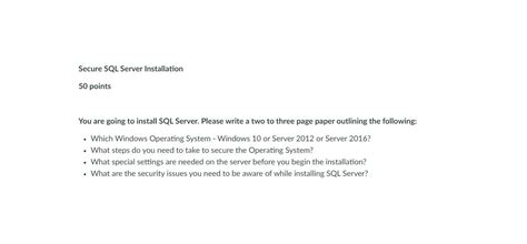 solved secure sql server installation 50 points you are