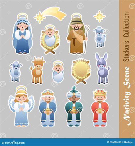 Nativity Scene Stickers Collection Cute Cartoon Characters Stock Vector Illustration Of Star