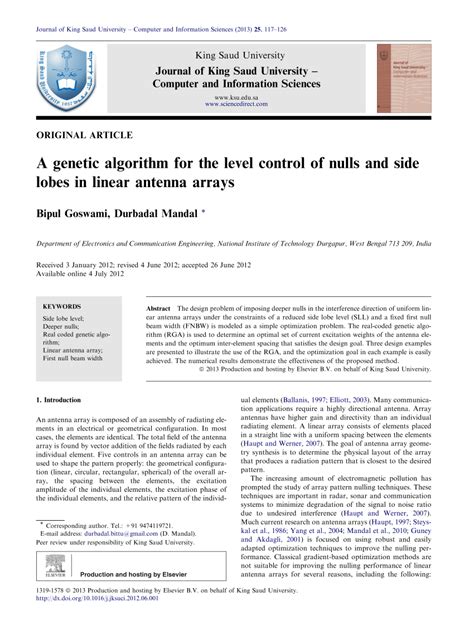Pdf A Genetic Algorithm For The Level Control Of Nulls And Side Lobes