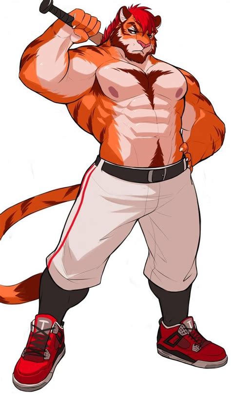 Tiger Cartoon Fictional Character Baseball Equipment Orange Muscle