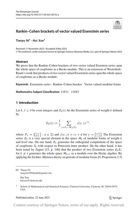 Rankin Cohen Brackets Of Vector Valued Eisenstein Series