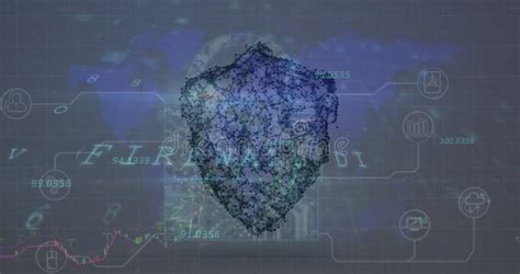 Image Of Cyber Security Data Processing Over Security Shield Icon Against World Map Stock