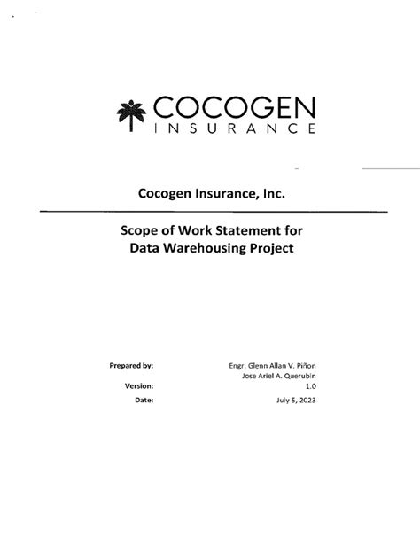 Data Warehousing Project Scope Of Work Statement Updated Signed Pdf