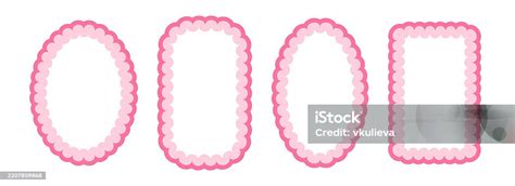 귀여운 프릴 무늬 프레임 세트 핑크 가리비 타원과 직사각형 테두리 컬렉션 장식 포스터 배너를 위한 로코코 스타일의 부드러운 물결 모양의 레이스 가장자리 모양 가리 요염한