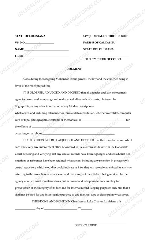 Louisiana Motion And Order For Expungement Expungement Letter Example