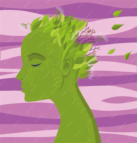 Premium Vector A Female Image In The Form Of A Tree With Green Skin