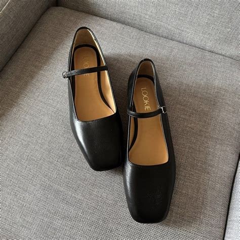 Women Black Mary Janes Handmade From Natural Leather Square Toe Flat