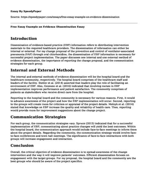 📗 Free Essay Example On Evidence Dissemination