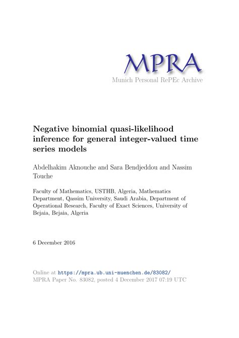 Pdf Negative Binomial Quasi‐likelihood Inference For General Integer