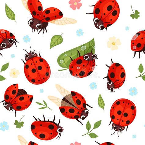 Ladybug Pattern Nature Colored Cartoon Flying Insects Stock Illustration Illustration Of
