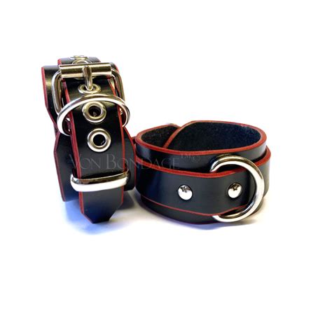 Red Trim Leather Bdsm Restraints With 1 Dee Rings