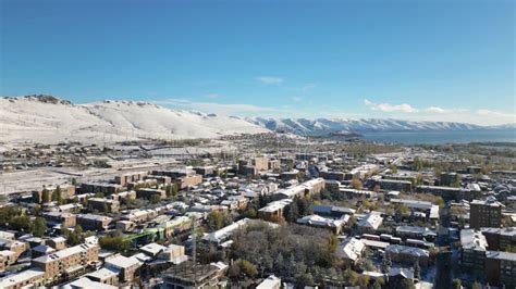 Aerial Panoramic Panning View Sevan Town And Lake Sevan Famous Sevan Lake Large High