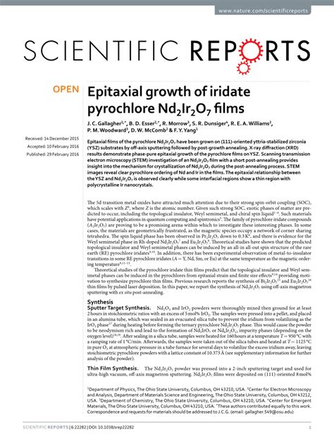 Pdf Epitaxial Growth Of Iridate Pyrochlore Nd2ir2o7 Films