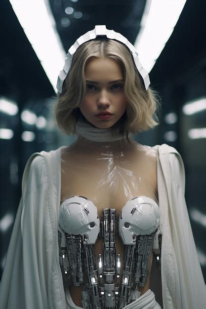 Premium Ai Image Cinematic Shot Of A Beautiful Young Ussr Sci Fi Cyber Female Villain In Evil