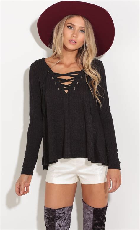 Lace Up Day Top In Black Lucy In The Sky