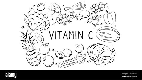 Vitamin C Ascorbic Acid Groups Of Healthy Products Containing Vitamins