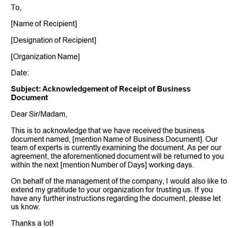 Receiving Letter Format Word Free Templates