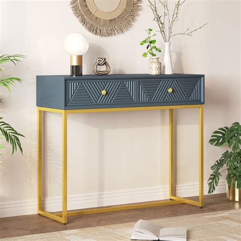 Omchom Modern Console Table With 2 Drawers Sleek Narrow Entryway Tab