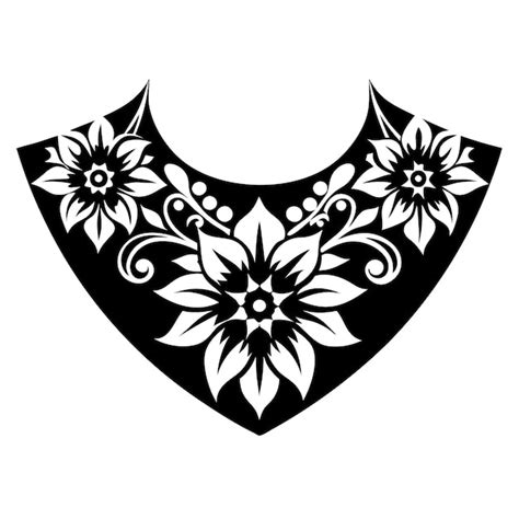 Floral Pattern Collar Design For Kameez Black And White Premium Ai