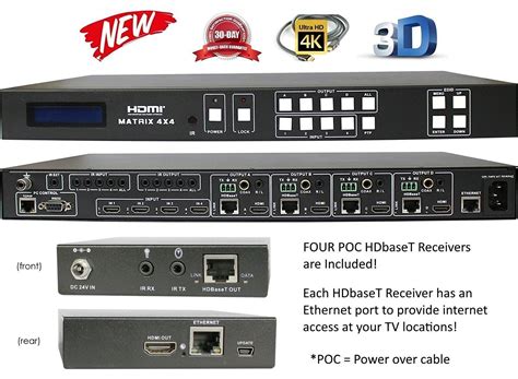 4x8 4x4 Hdbt 4k Hdmi Matrix Switcher W Four Ethernet Poc Receivers C
