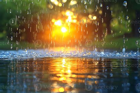 Sunset Rainfall Reflections In Nature Tranquil Summer Evening Scene