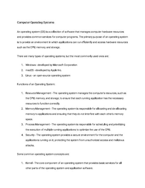 Computer Operating Systems The Primary Purpose Of An Operating System