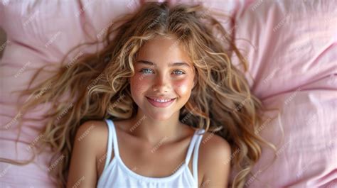 Premium Photo Young Girl Laying In Bed With Windblown Hair