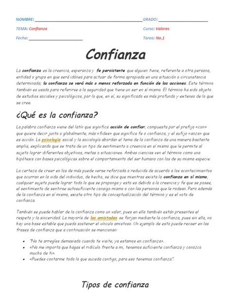 Definición Y Tipos De Confianza Pdf Sicología Conceptos Psicologicos