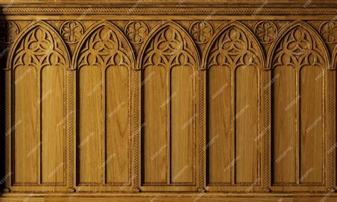 Classic Cabinet Or Castle Wall Made Of Gothic Wood Paneling Premium Photo