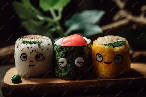 Premium Photo Set Of Kawaii Sushi Traditional Japanese Cuisine Food