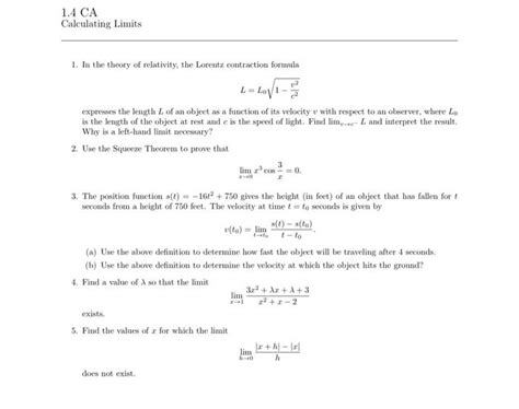 Solved 1 4 Ca Calculating Limits 1 In The Theory Of