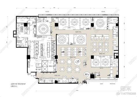 800㎡餐厅室内平面布置图施工图下载【id1147796368】知末案例馆