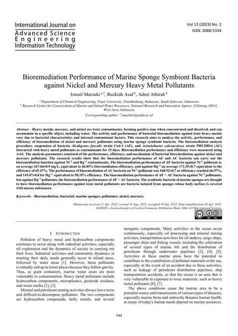 Pdf Bioremediation Performance Of Marine Sponge Symbiont Bacteria Against Nickel And Mercury