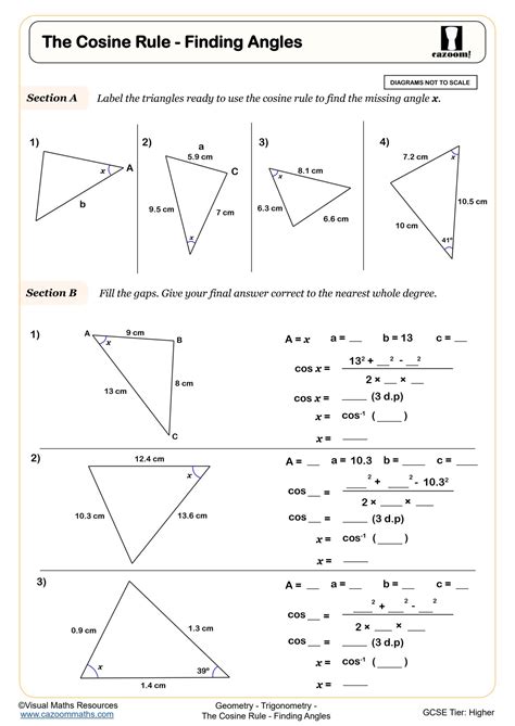 The Cosine Rule Finding Angles Worksheet Fun And Engaging Year 10 And Year 11 Geometry Worksheet