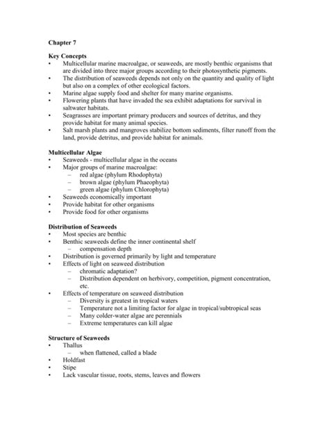 Marine Algae And Flowering Plants Lecture Notes