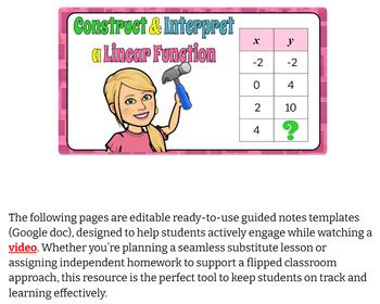 Construct Interpret A Linear Function Lesson Guided Notes Grade 8
