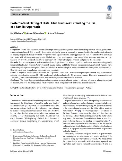 Pdf Posterolateral Plating Of Distal Tibia Fractures Extending The Use Of A Familiar Approach