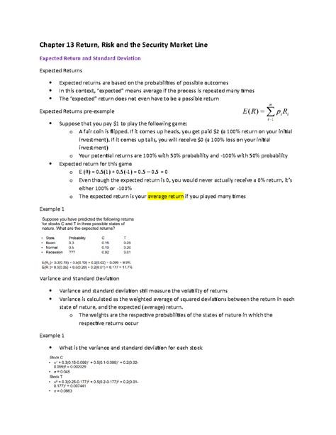 Chapter 13 Chapter 13 Return Risk And The Security Market Line