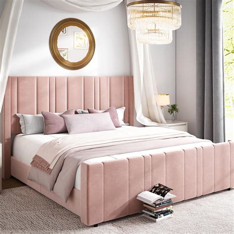 4 Ever Winner Queen Size Bed Frame Pink Queen Bed Frame Modern Velvet