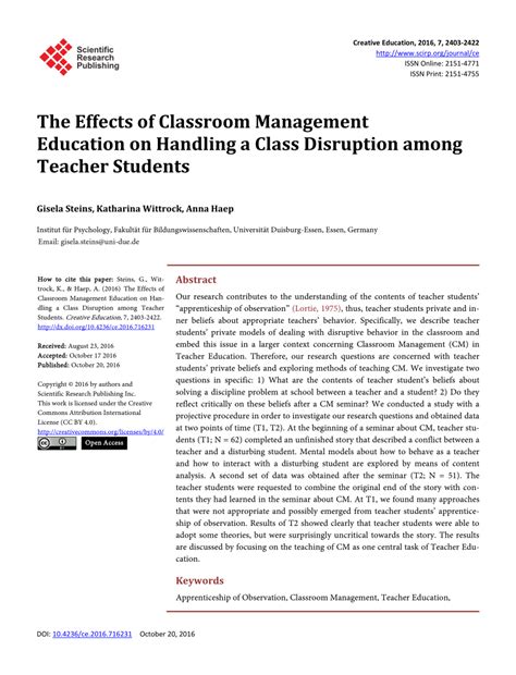 Pdf The Effects Of Classroom Management Education On Handling A Class