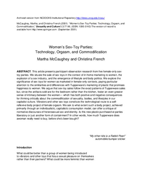 Pdf Womens Sex Toy Parties Technology Orgasm And Commodification