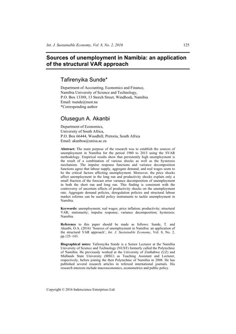 Pdf Sources Of Unemployment In Namibia An Application Of The Structural Var Approach