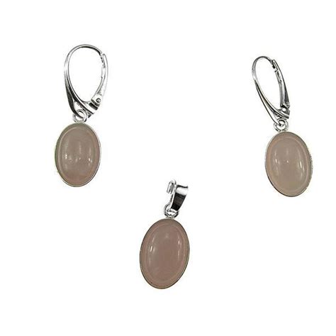 Set Argint Cuart Roz Oval 14x10 Mm Glambazaar X 1 1 Cm Cu Cuart Roz Roz Tip Set Bijuterii