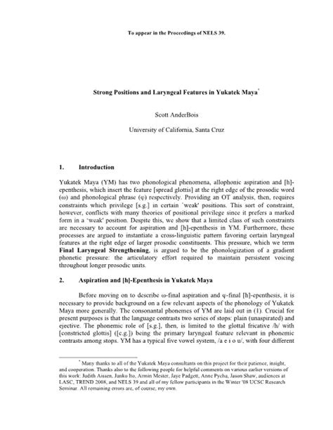 Strong Positions And Laryngeal Features In Yukatek Maya Scott Anderbois University Of