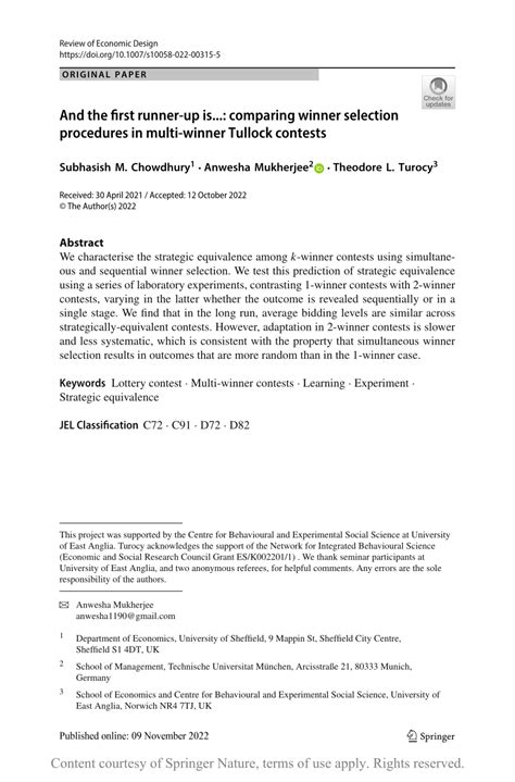 Pdf And The First Runner Up Is Comparing Winner Selection