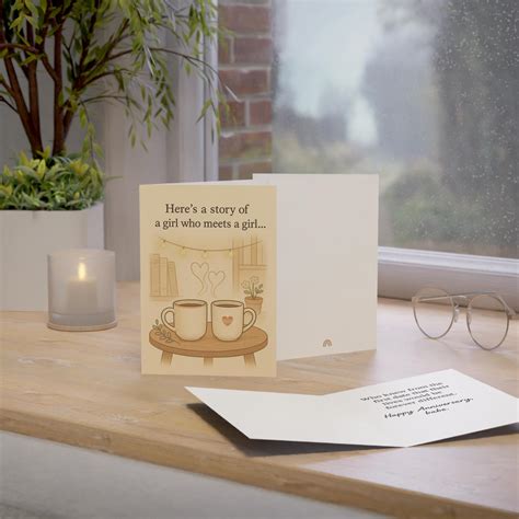 Lesbian Anniversary Card Girl Meets A Girl Cute Wlw Love Card With